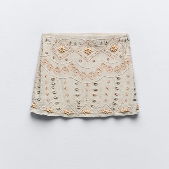 Zara | Skirts | Zara Embroidered Shell Mini Skirt Small Beachy Summer ...